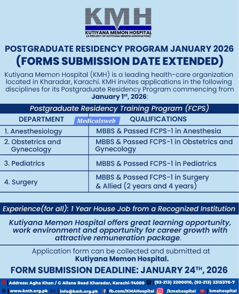 Admissions Extended: Kutiyana Memon Hospital (KMH) Postgraduate ...